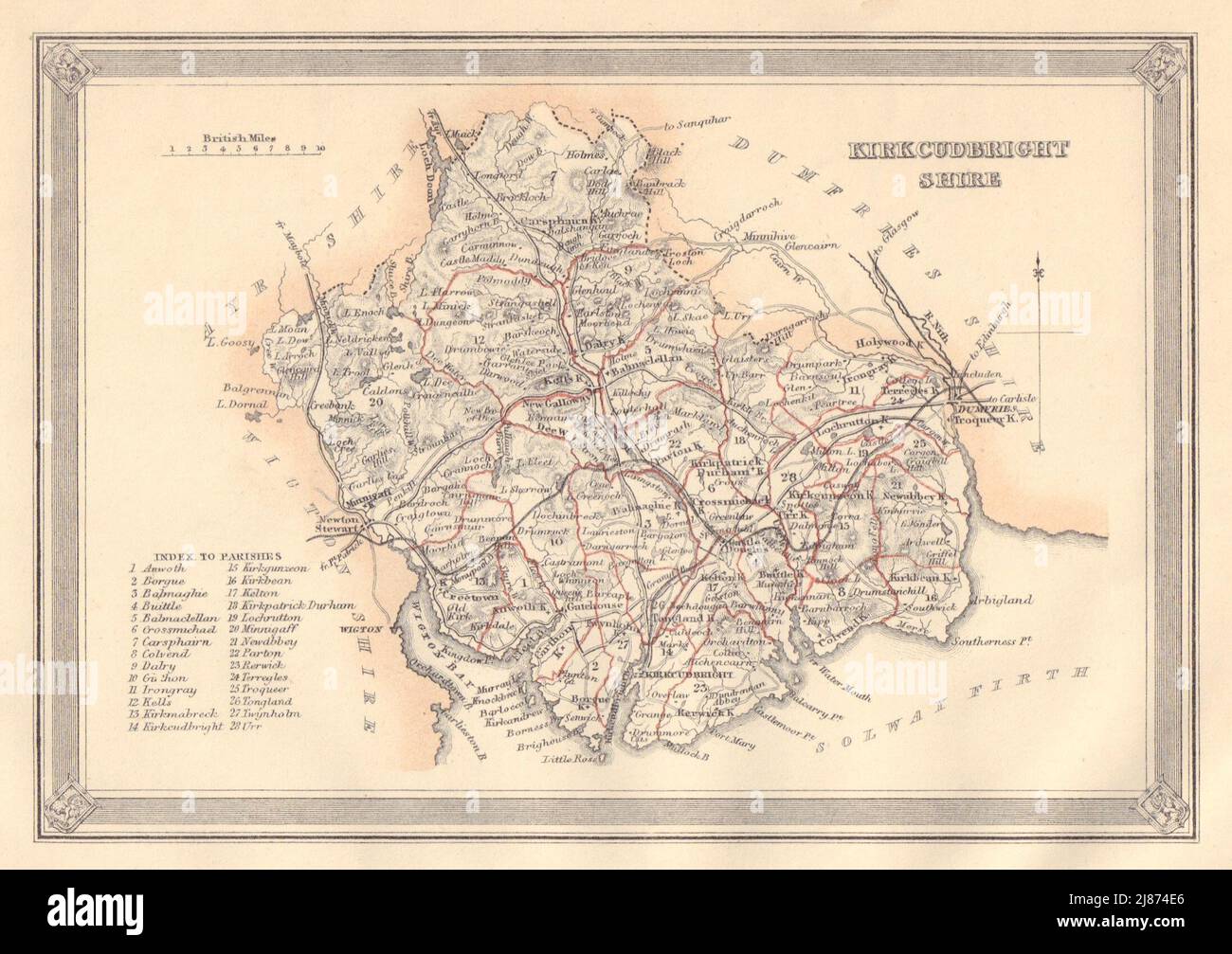 Decorative antique county map of Kirkcudbrightshire. FULLARTON 1866 old ...