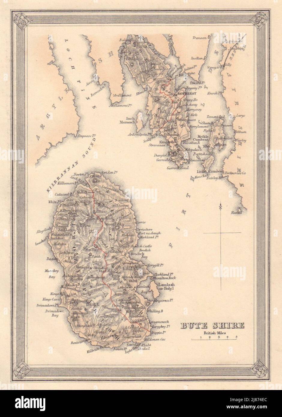 Decorative antique county map of Buteshire, Scotland. FULLARTON 1866 ...