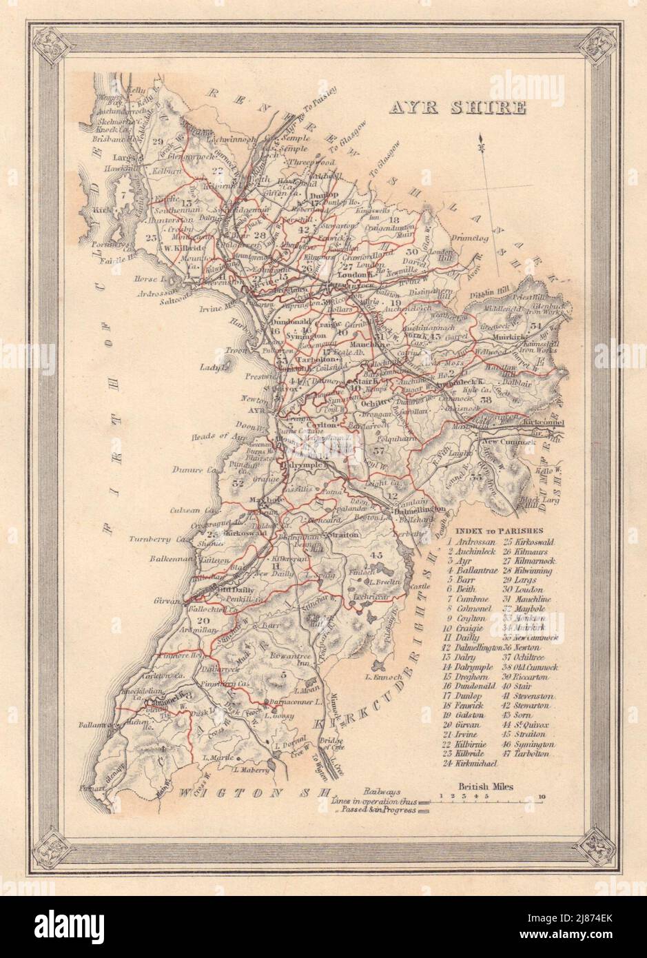 Decorative antique county map of Ayrshire, Scotland. FULLARTON 1866 old ...