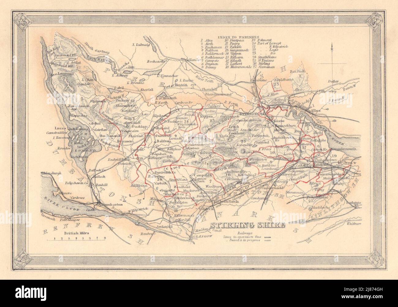 Decorative antique county map of Stirlingshire, Scotland. FULLARTON ...