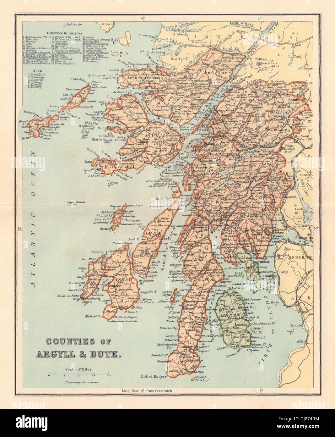 ARGYLL & BUTESHIRE antique county map. Parishes. Scotland. LIZARS 1895 ...