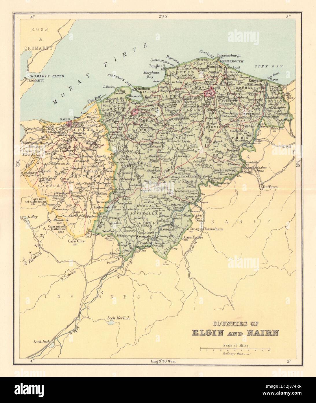 SCOTLAND. Elgin Shire (County of Moray) & Nairn Shire. County map ...