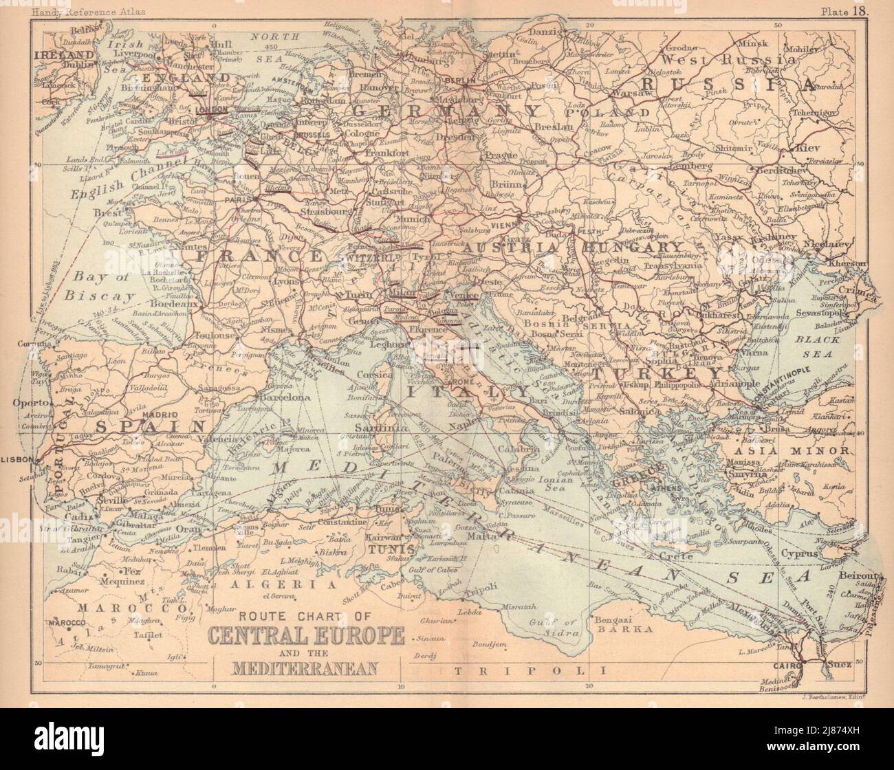Central Europe & Mediterranean routes. Railways. Steamers. BARTHOLOMEW ...