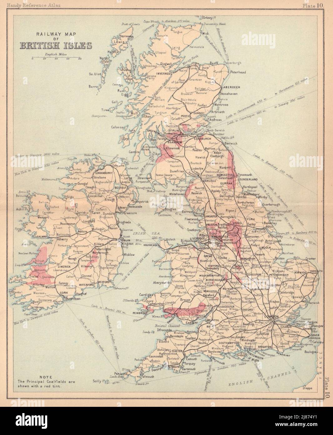 Railway Map of British Isles. Coalfields in pink. BARTHOLOMEW 1888 old ...