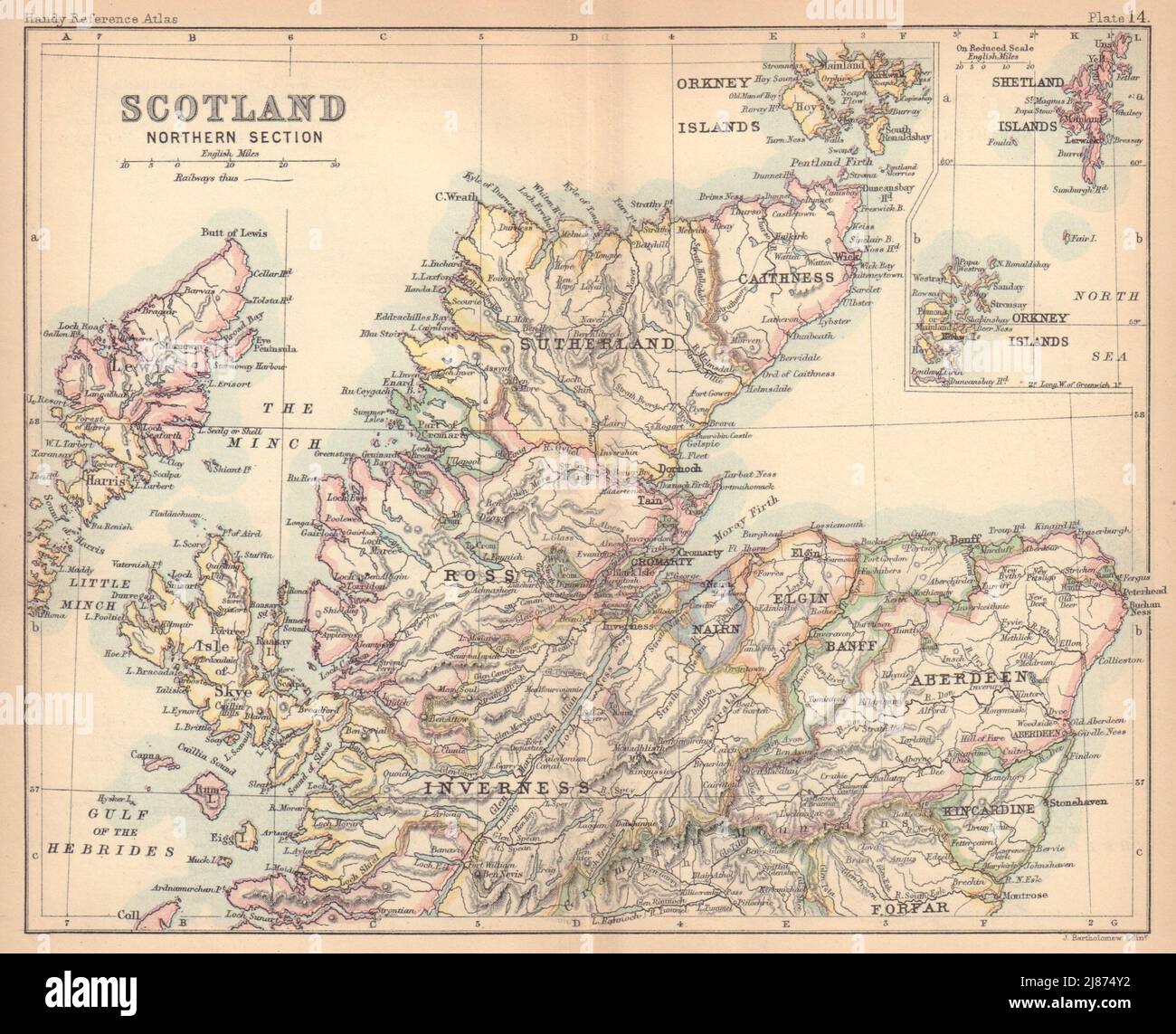 Northern Scotland. Highlands & Islands. BARTHOLOMEW 1888 old antique ...