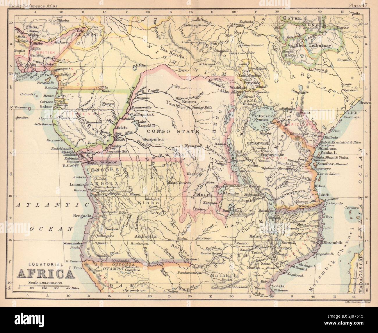 Colonial Equatorial / Central Africa. Congo Angola. BARTHOLOMEW 1888 ...