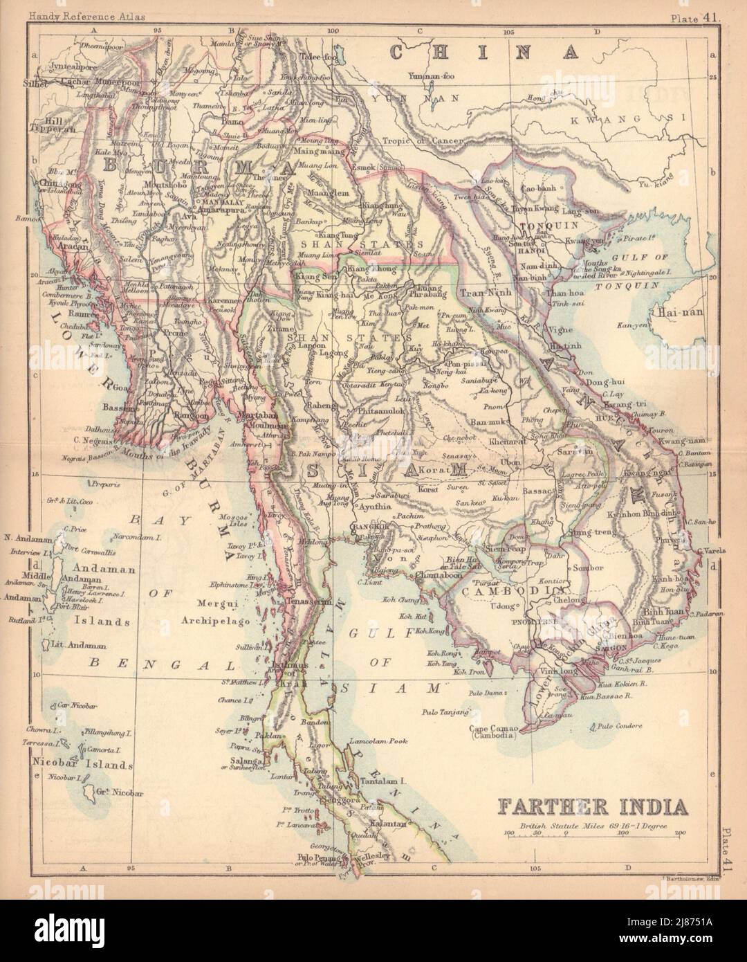 Farther India. Indochina Siam Burma Shan States Anam. BARTHOLOMEW 1888 ...