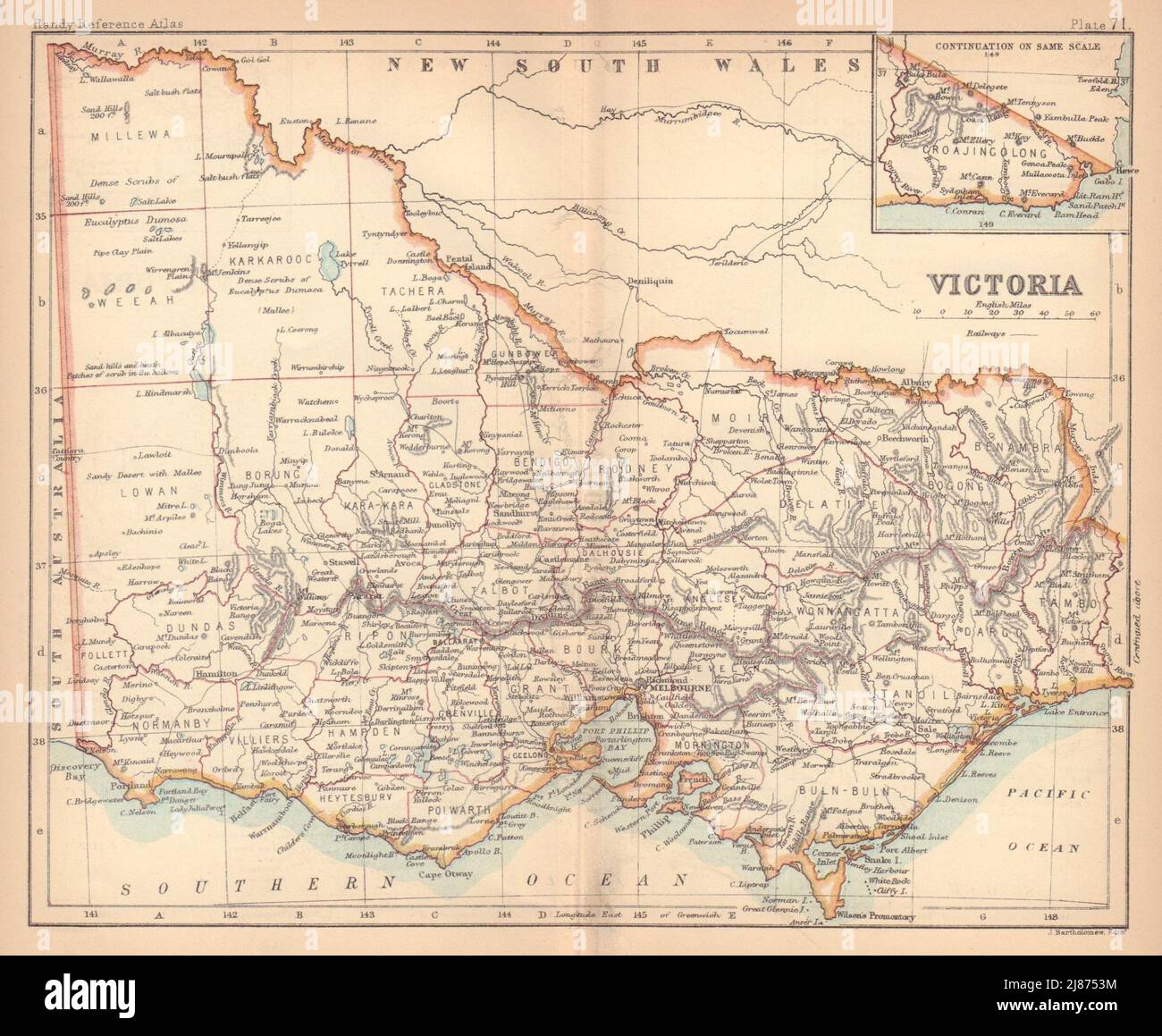 Victoria in counties. BARTHOLOMEW 1888 old antique vintage map plan ...