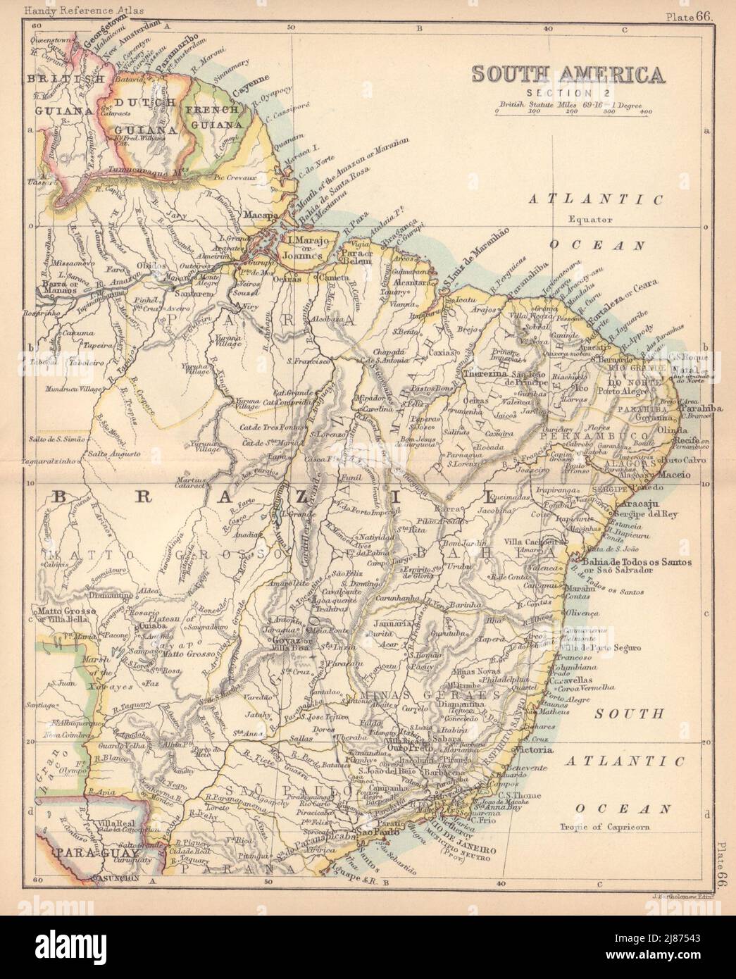 South America #2. Brazil. BARTHOLOMEW 1888 old antique vintage map plan ...