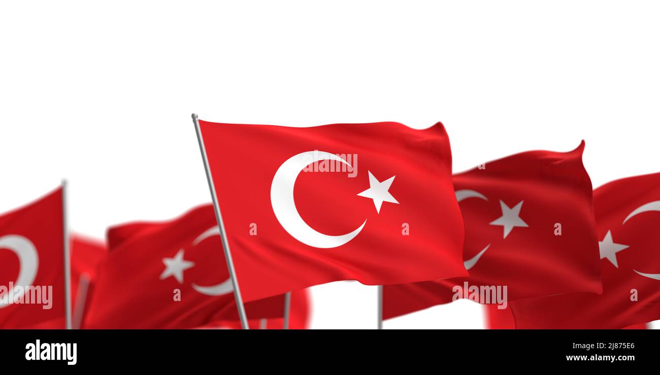Turkey holiday festival celebration banner. 3D rendered Turkish flags ...