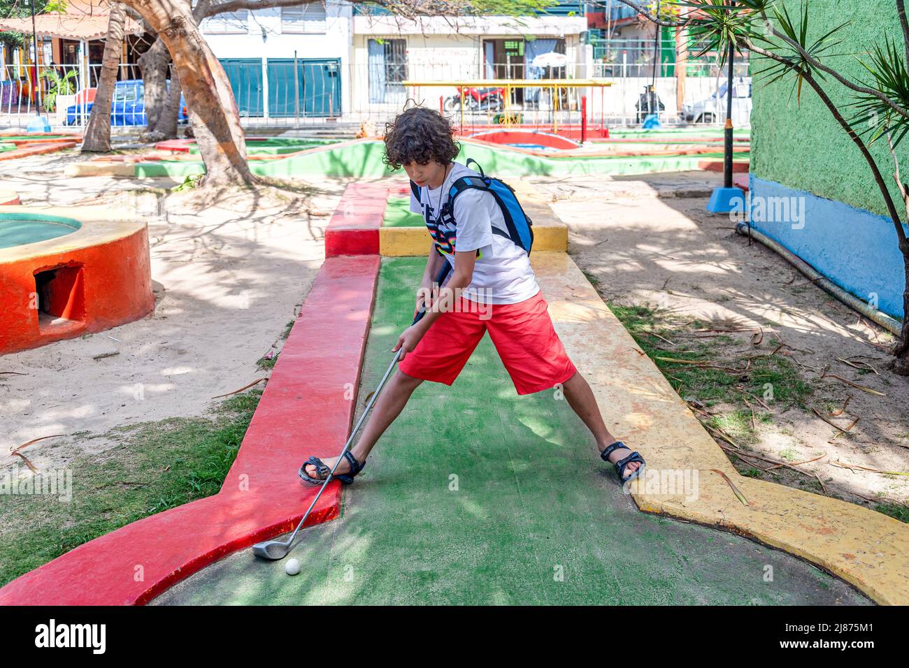 Male child boy tourist playing in El Golfito, Varadero, Cuba Stock ...