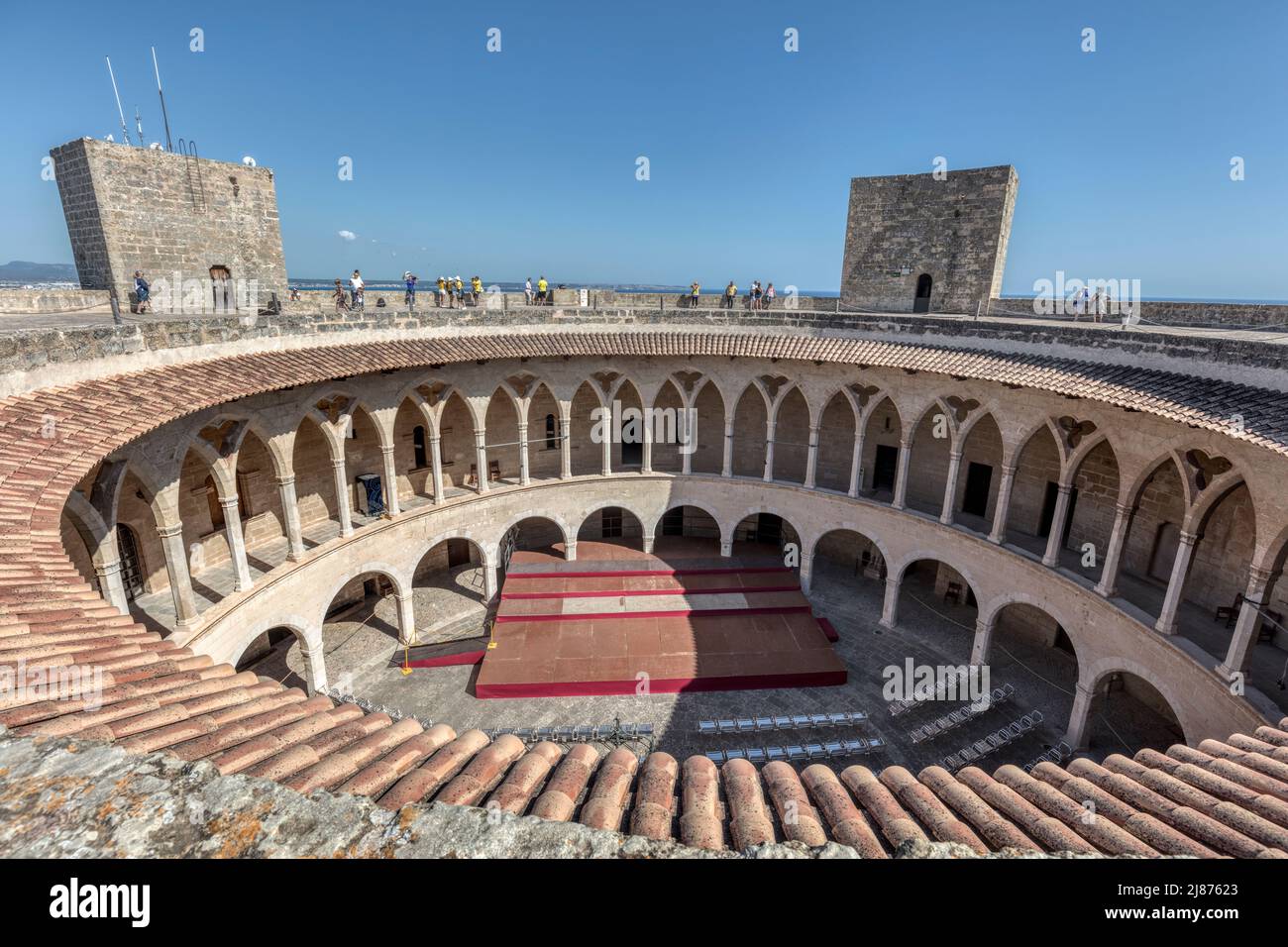 Castle Bellver (Castell de Bellver) - the circular inner courtyard of ...