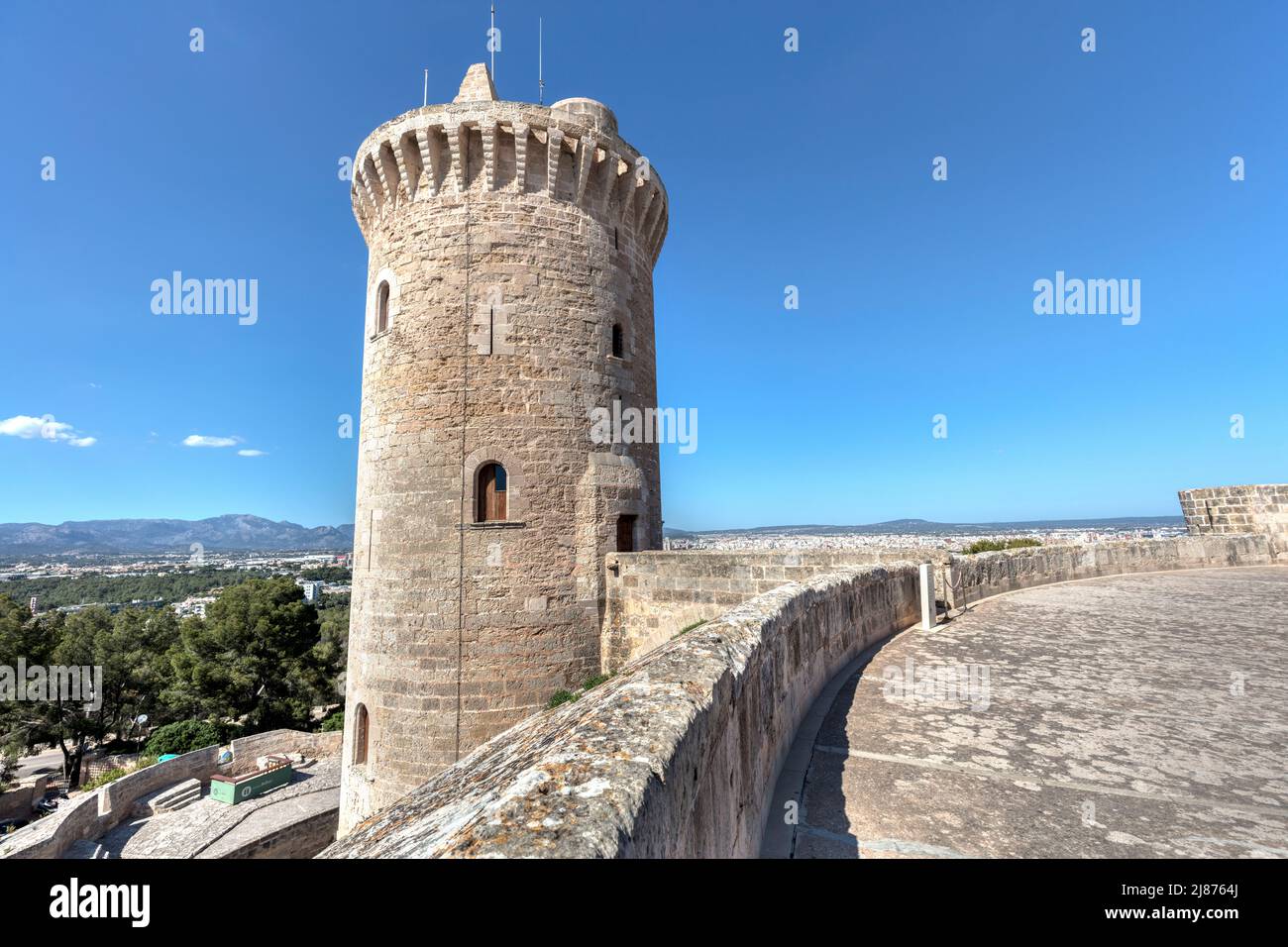 Castle Bellver (Castell de Bellver) Torre de Homenaje tower part of the ...