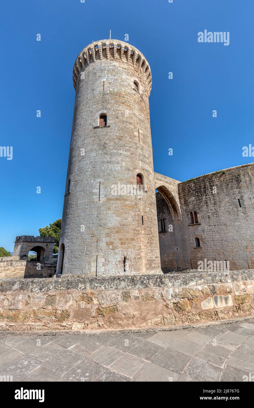 Castle Bellver (Castell de Bellver) Torre de Homenaje tower part of the ...