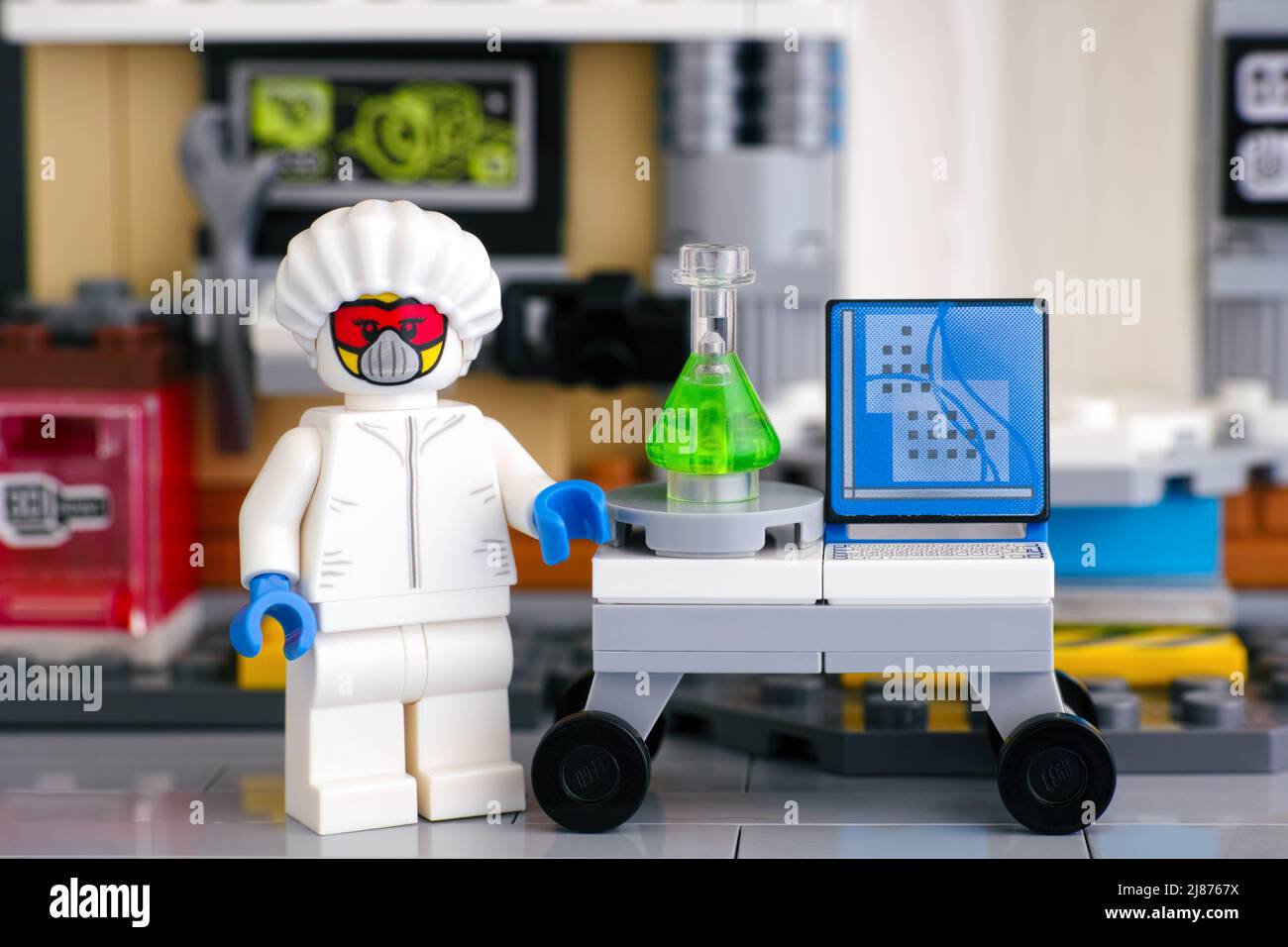 Tambov, Russian Federation - June 08, 2020 A Lego scientist minifigure ...