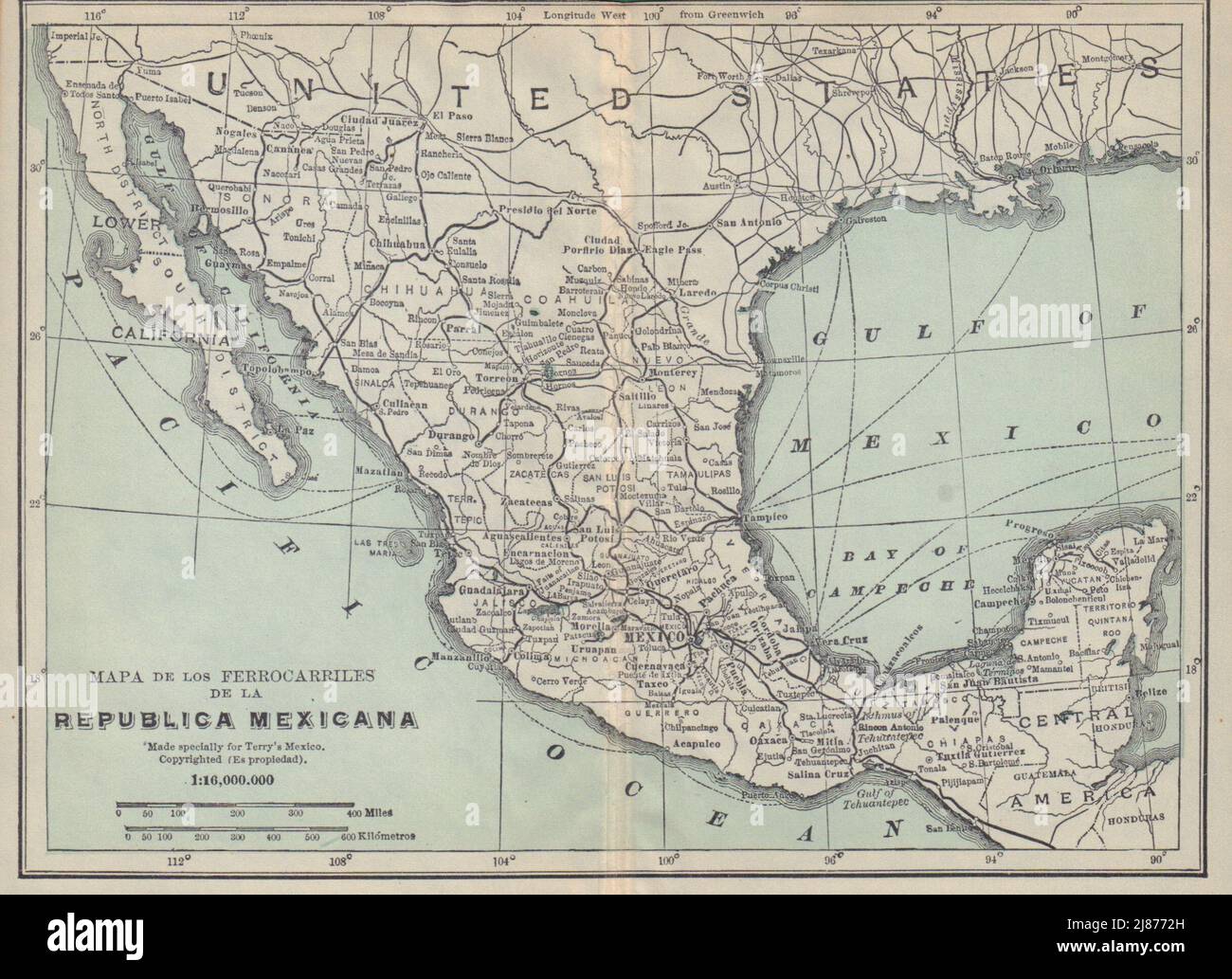 MEXICAN RAILWAYS. Mapa de los ferrocarriles de la Republica Mexicana ...