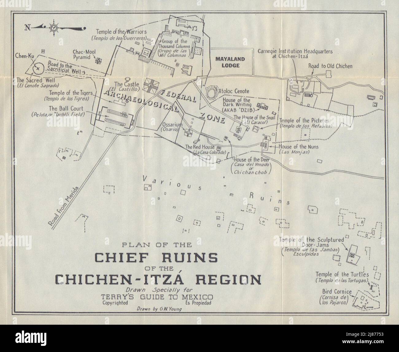 CHICHEN-ITZA. Plan of the Mayan ruins. Mexico 1938 old vintage map ...