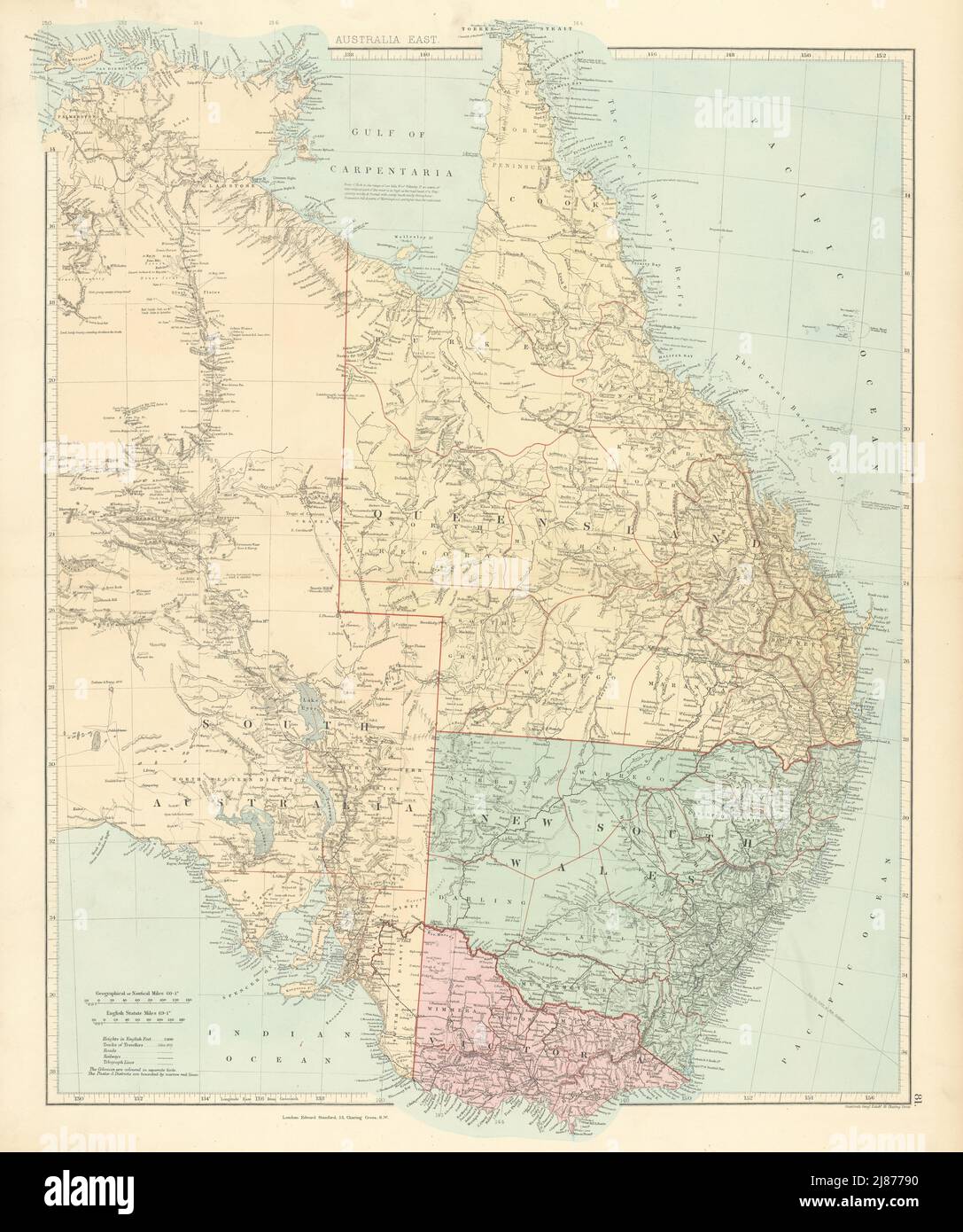 Eastern Australia. New South Wales Victoria Queensland. STANFORD 1887 ...