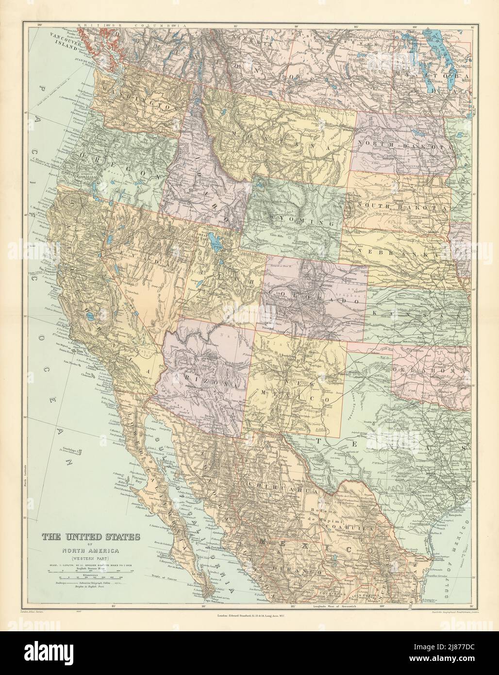 The United States of North America, Western part. USA. 69x54cm STANFORD ...