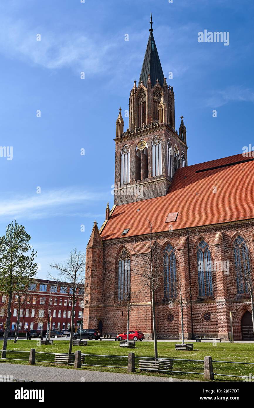 Tower of the medieval St.-Marien-Kirche Evangelical Church in the city ...