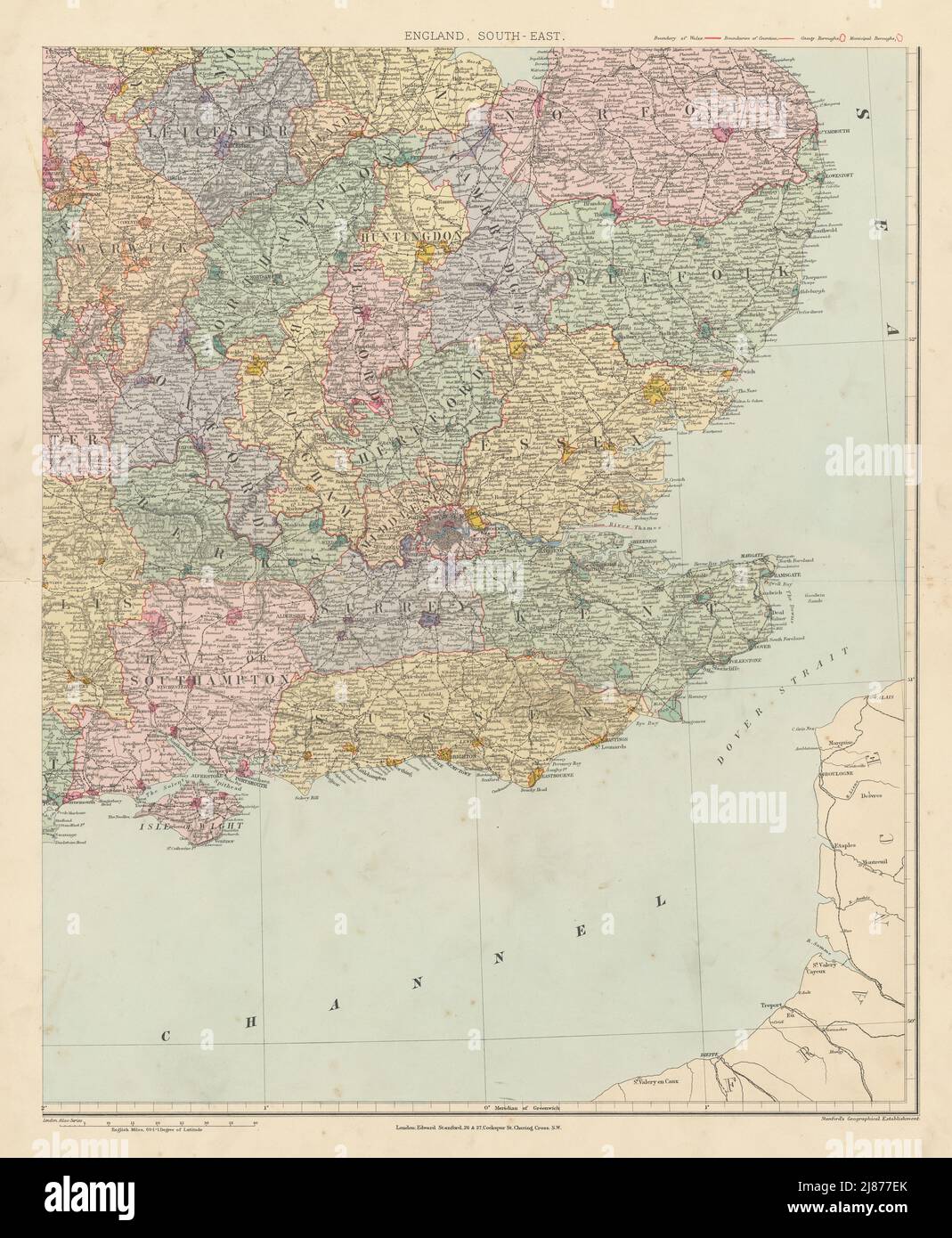 South east England. Counties & boroughs. Large 61x50cm. STANFORD 1894 ...