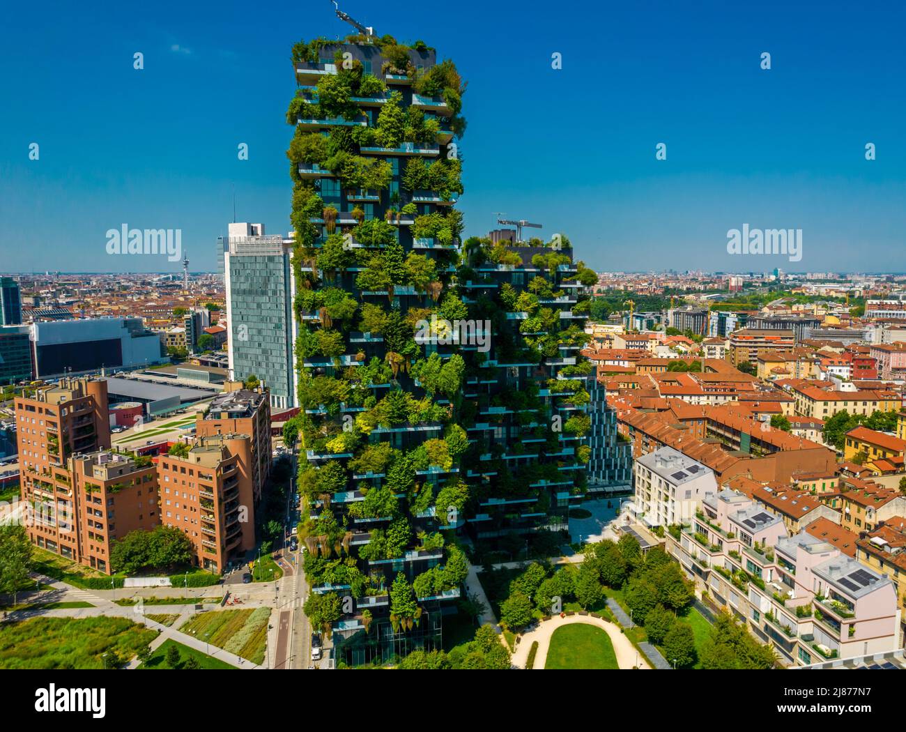 Aerial photo of Bosco Verticale, Vertical Forest, in Milan, Porta Nuova ...