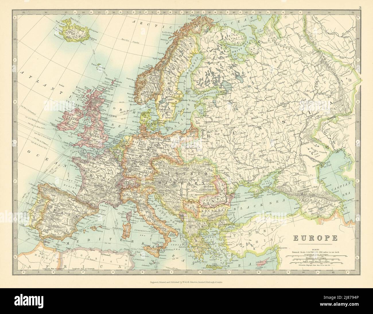 EUROPE shown just before the First World War. JOHNSTON 1911 old antique ...