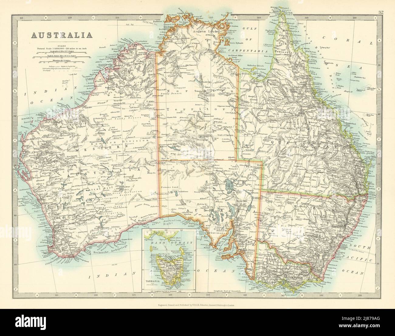 AUSTRALIA showing explorers' routes & goldfields. JOHNSTON 1911 map ...
