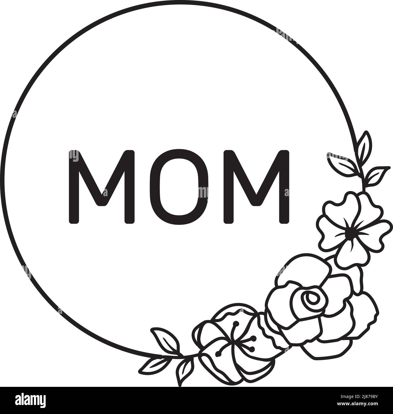 vector illustration of a floral frame with Mom text Stock Vector Image ...