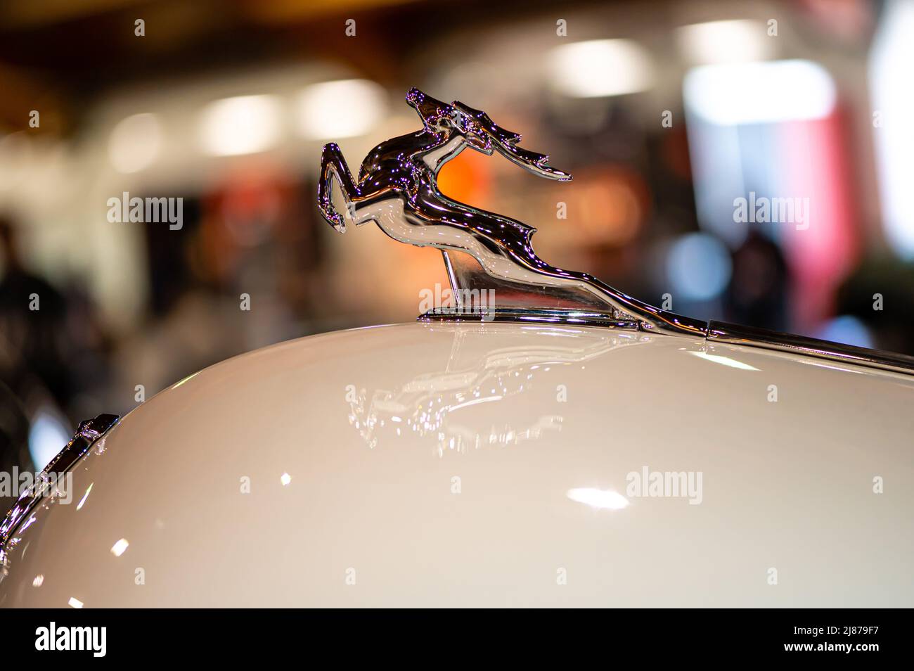 Riga, Latvia, April 29, 2022: Running deer - the brand logo of the ...