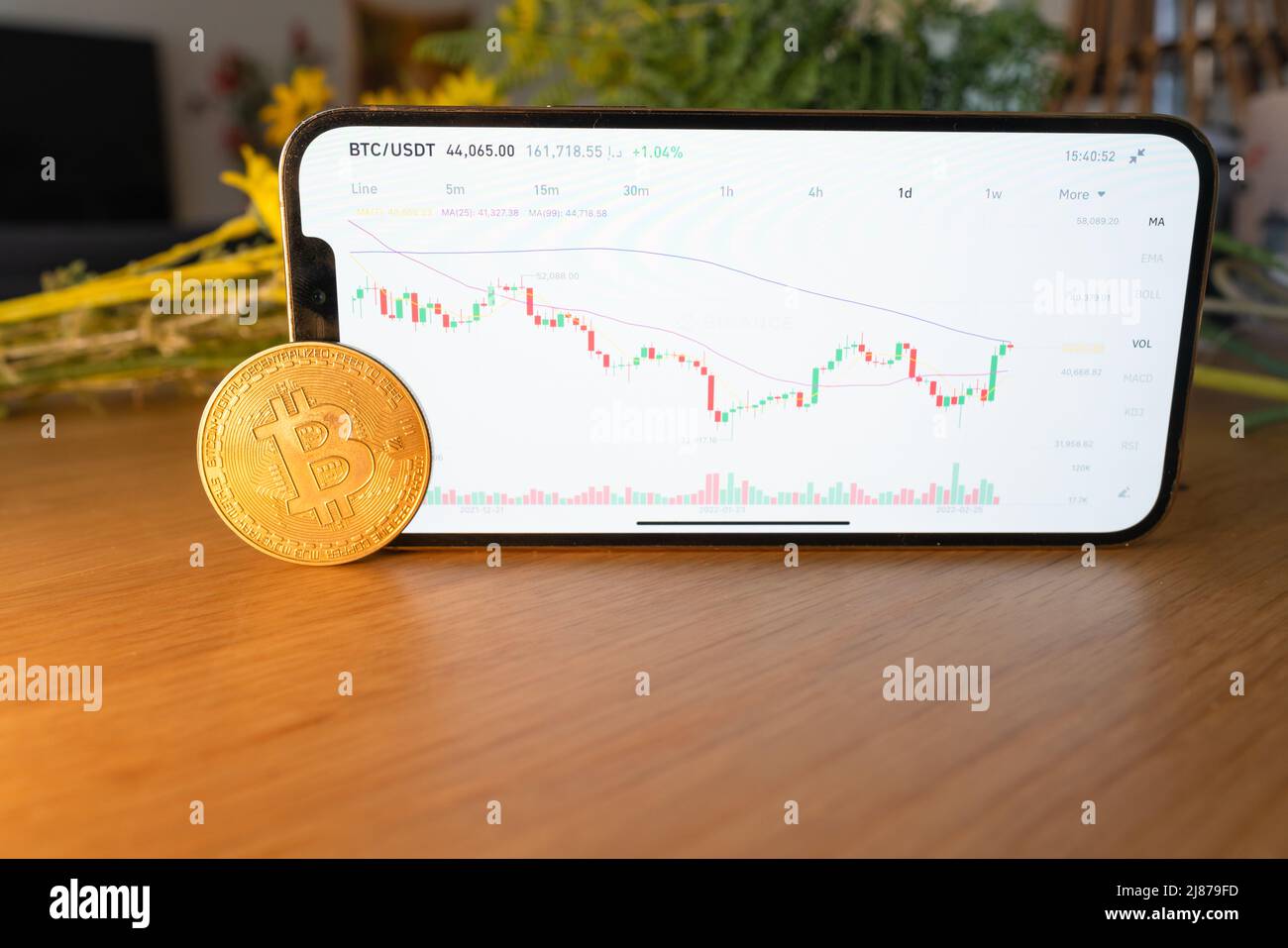 Bitcoin gold coin - crypto chart on a smartphone - cryptocurrency ...