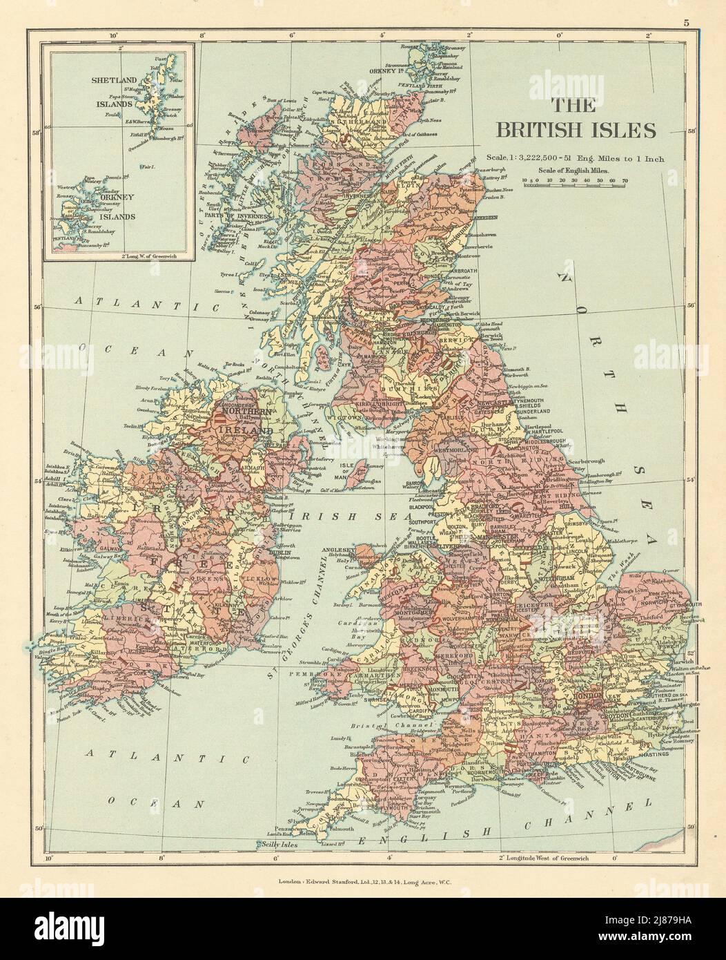 The British Isles in counties. STANFORD c1925 old vintage map plan ...