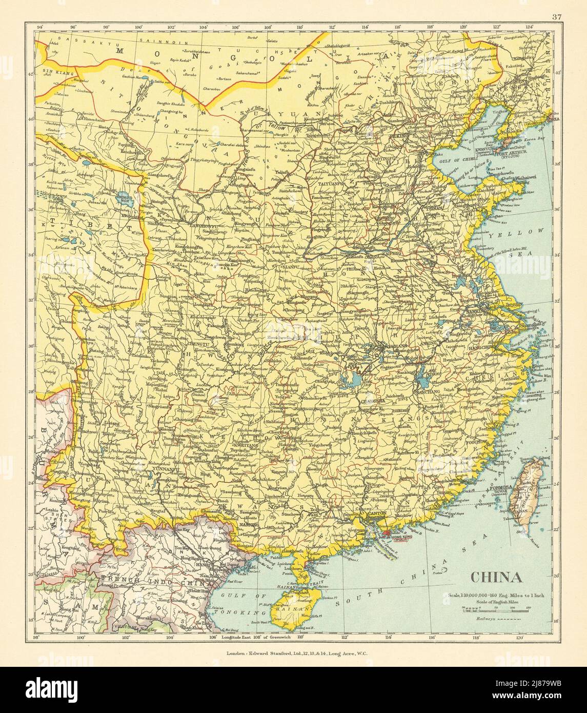 China in provinces. Formosa Taiwan. STANFORD c1925 old vintage map plan ...
