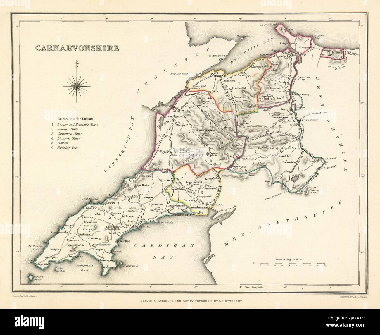 Antique county map of CARNARVONSHIRE by Creighton & Walker for Lewis ...