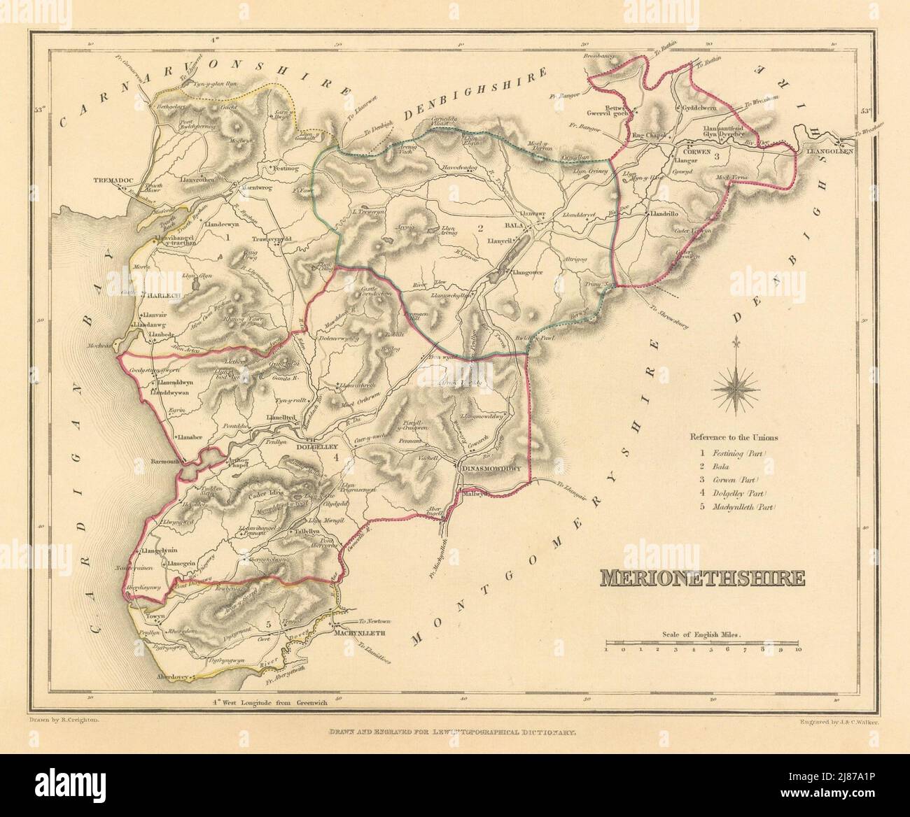 Antique county map of MERIONETHSHIRE by Creighton & Walker for Lewis ...