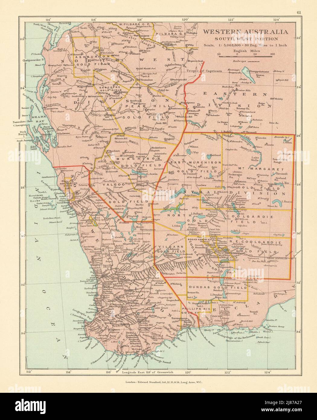 Western Australia, South-West Portion. Goldfields. Perth. STANFORD ...