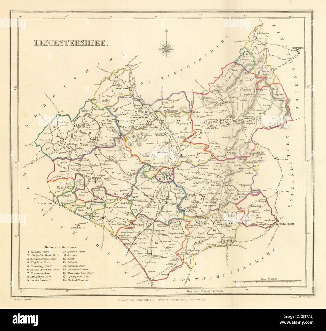 Antique county map of LEICESTERSHIRE by Creighton & Walker for Lewis ...
