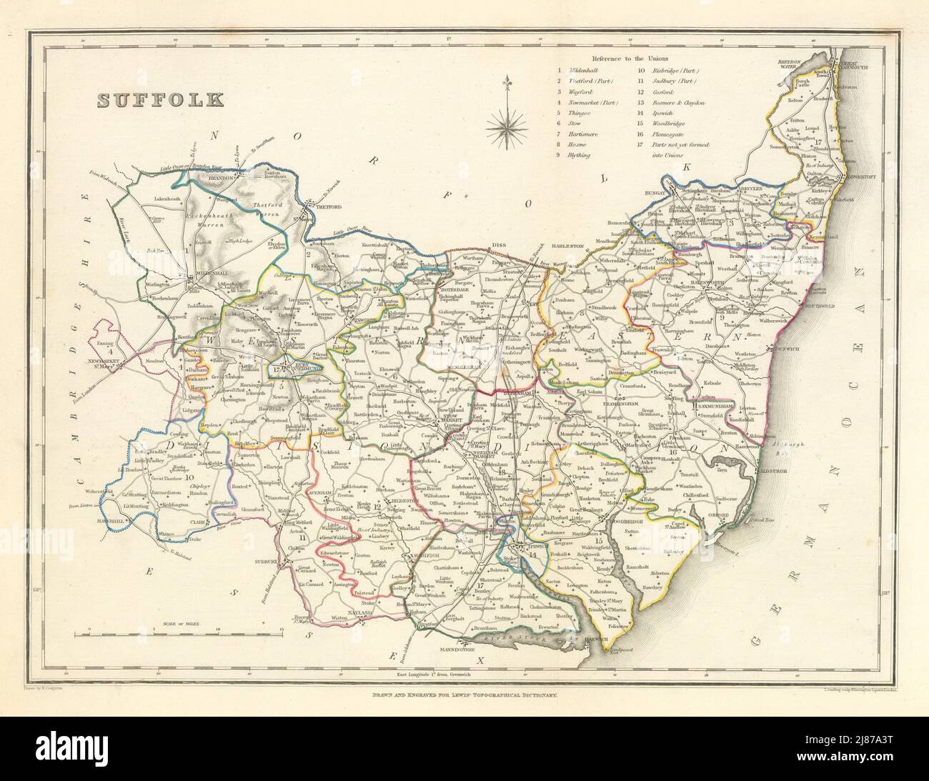 Antique county map of SUFFOLK by Creighton & Starling for Lewis c1840 ...