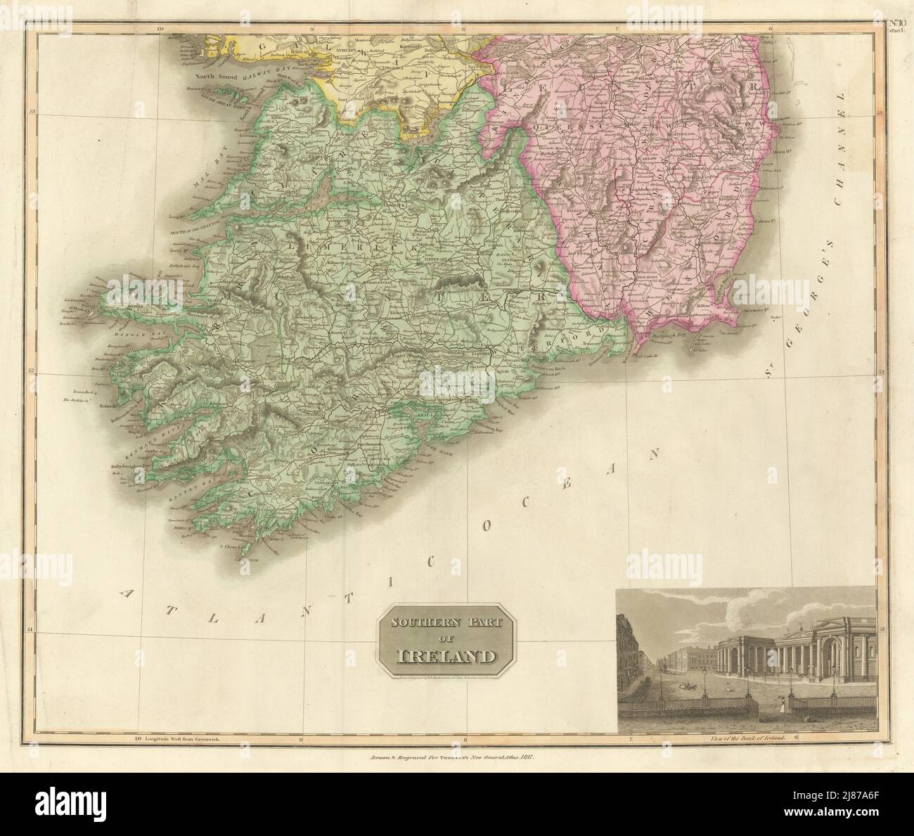 Southern part of Ireland. Munster Leinster. Coach roads. THOMSON 1817 ...
