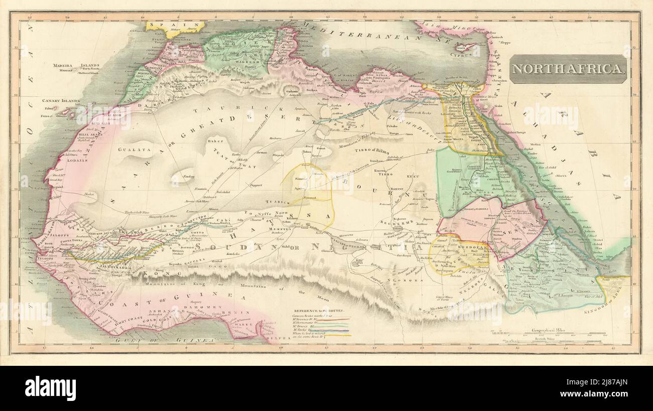 "North Africa". Salt mines. Saharan explorers'/caravan routes. THOMSON ...