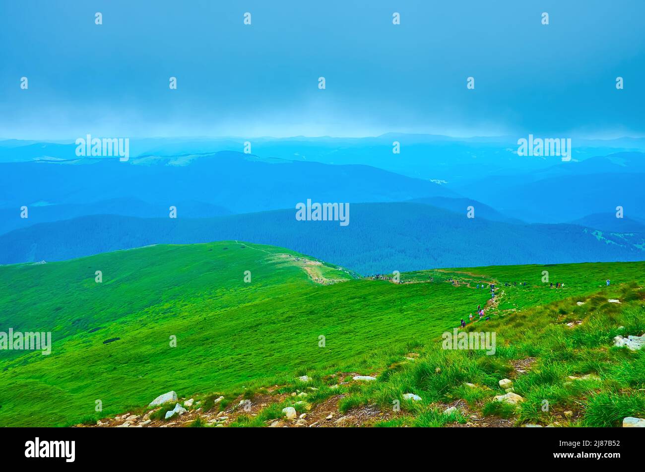 The stunning Carpathian landscape from the peak of the Mount Hoverla ...