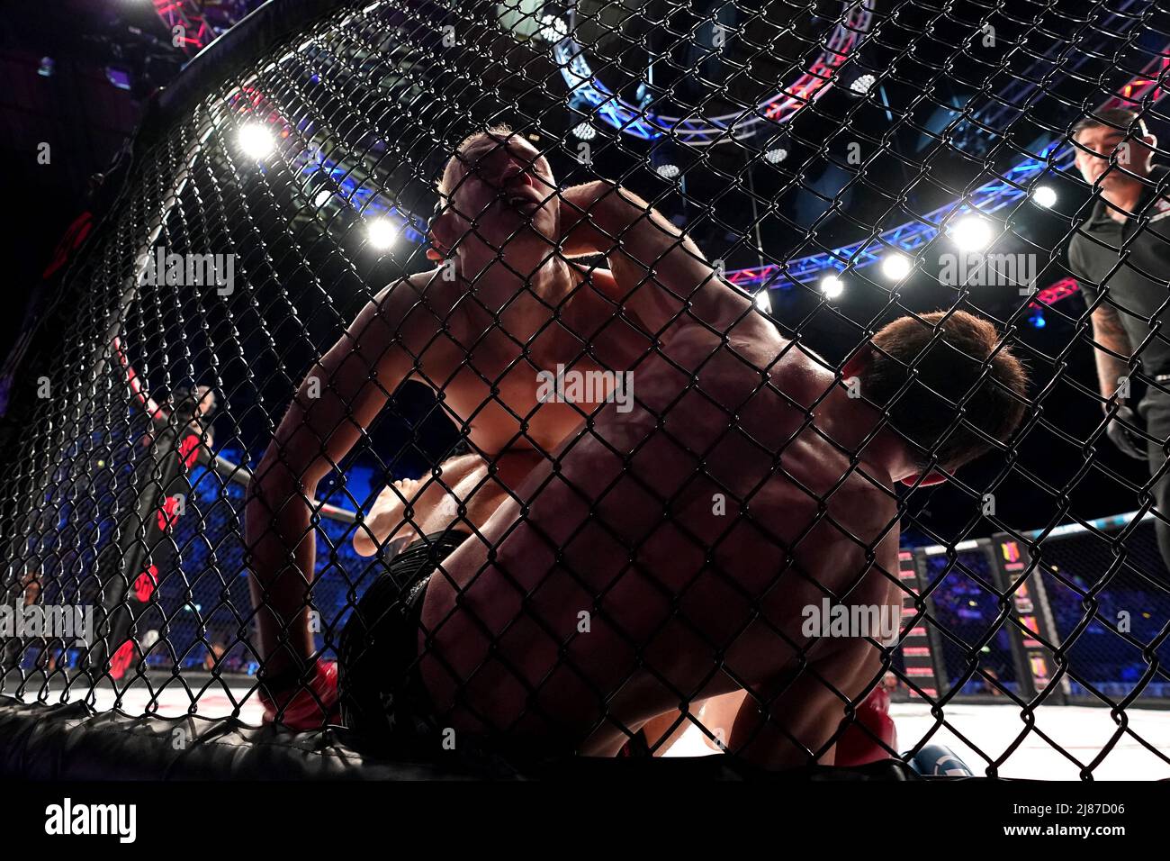 Oliver Enkamp (left) is struck by Mark Lemminger during the ...