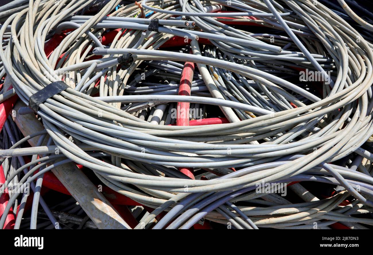 skein of discarded copper cable in the landfill for the separate ...
