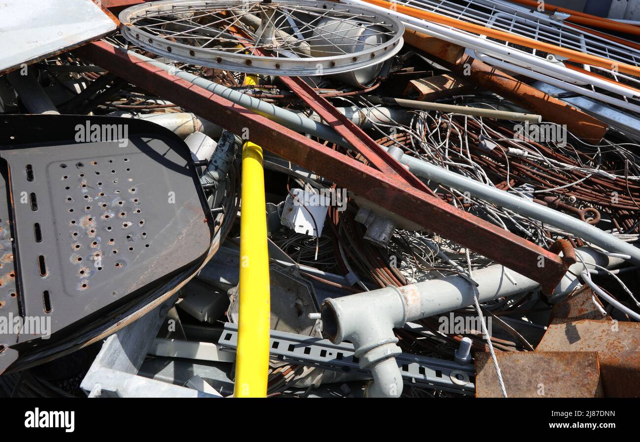 scrap metal and rusty ferrous waste in a recyclable landfill Stock ...