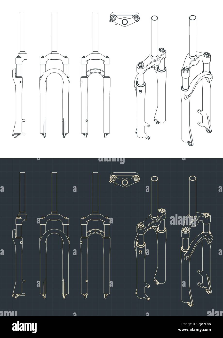 Stylized vector illustration of blueprints of bicycle fork Stock Vector ...