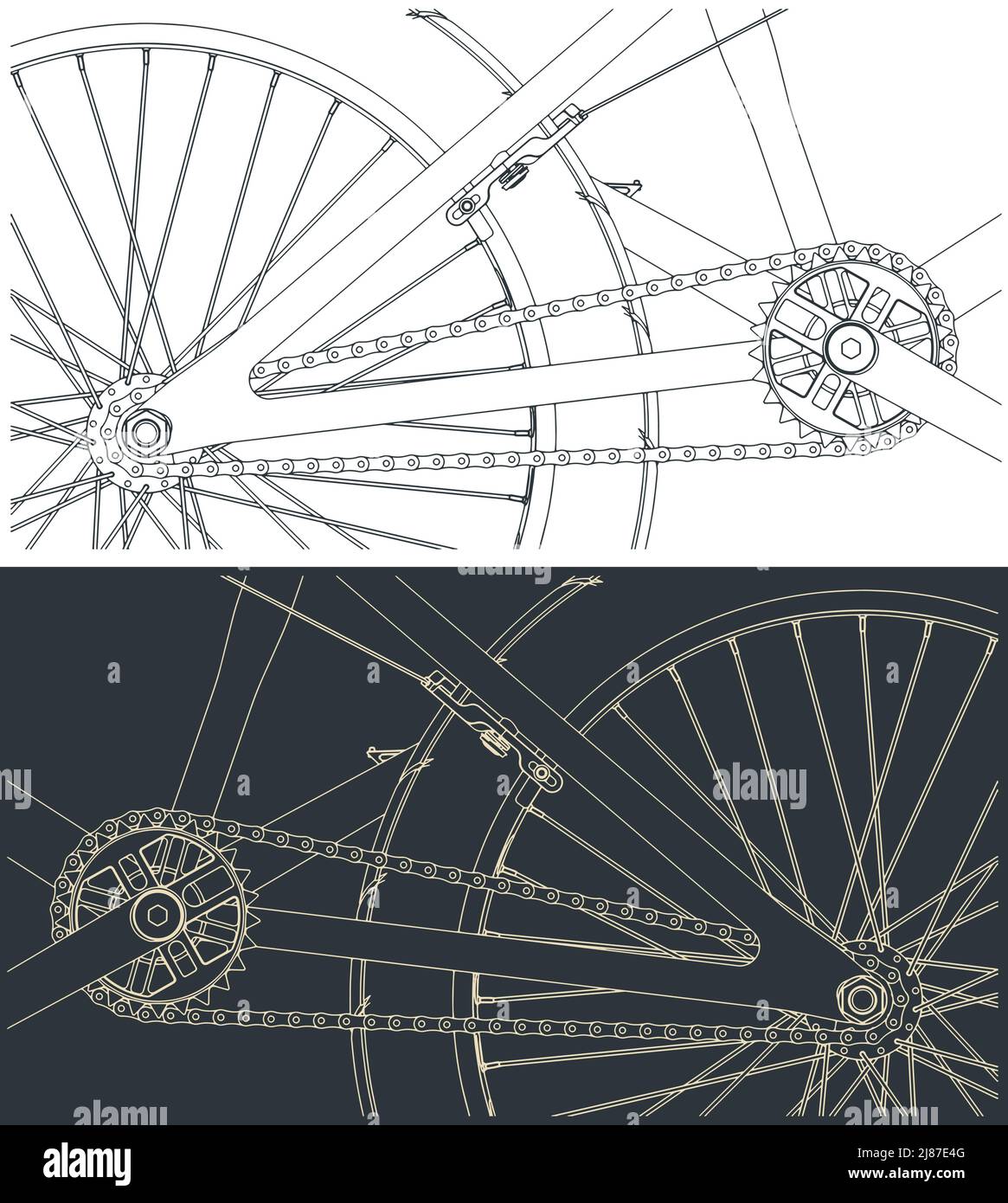Stylized vector illustration of bicycle chain drive close up Stock ...