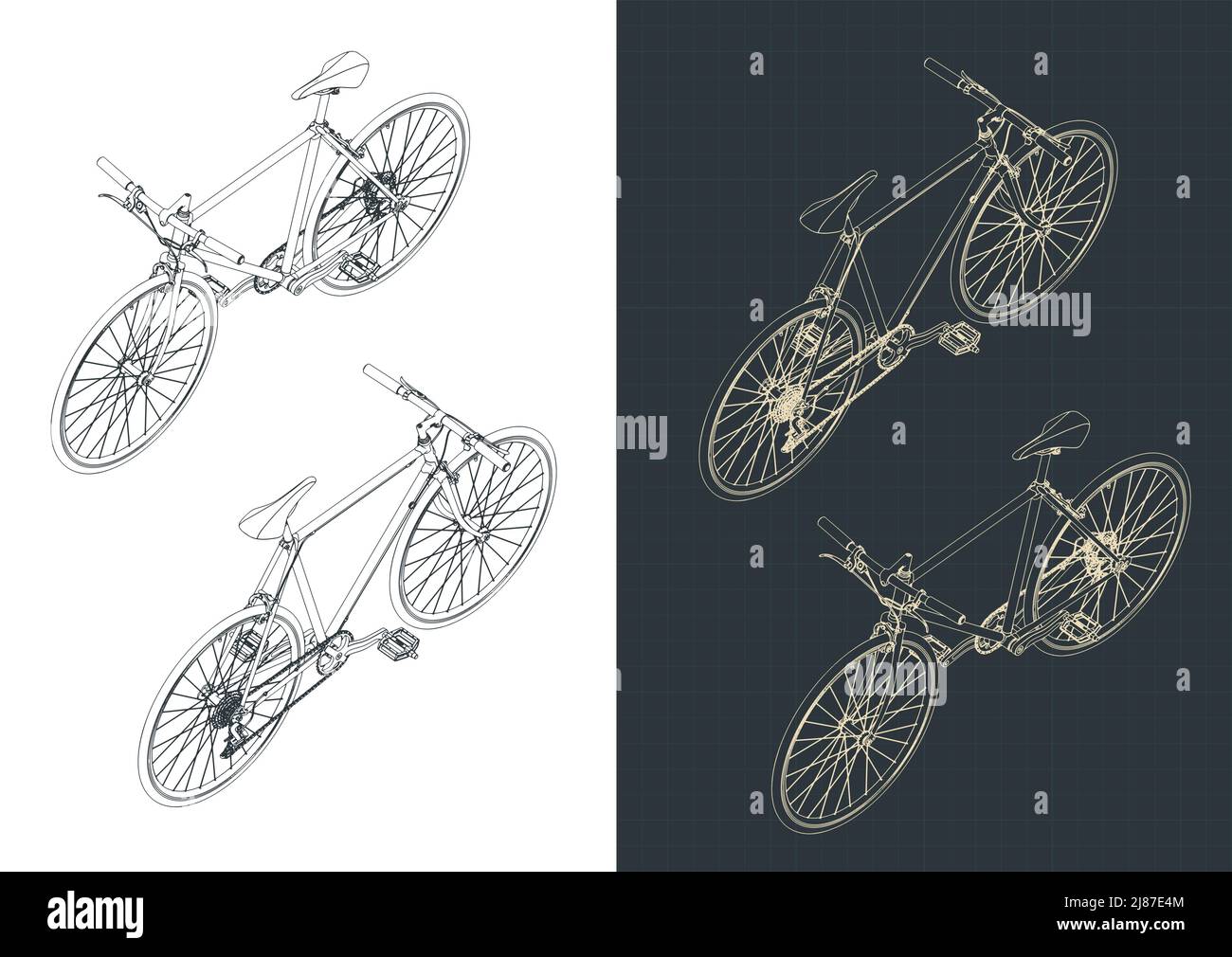 Stylized vector illustration of isometric blueprints of road bike Stock ...