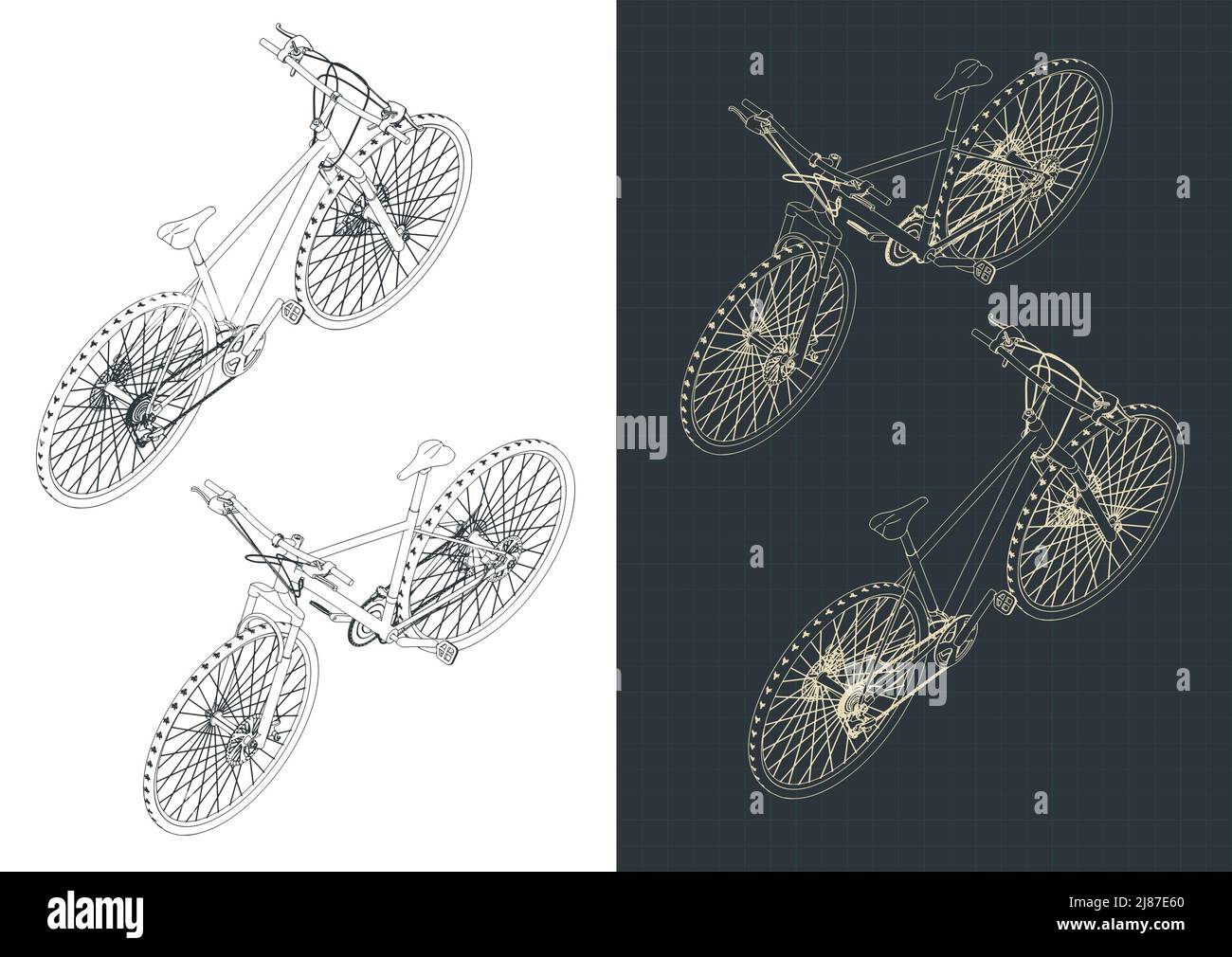 Stylized vector illustration of isometric drawings of road bike Stock ...