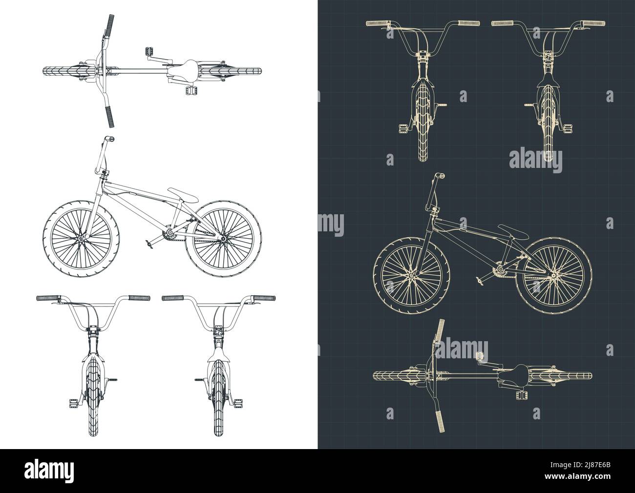 Stylized vector illustration of blueprints of BMX bicycle Stock Vector ...