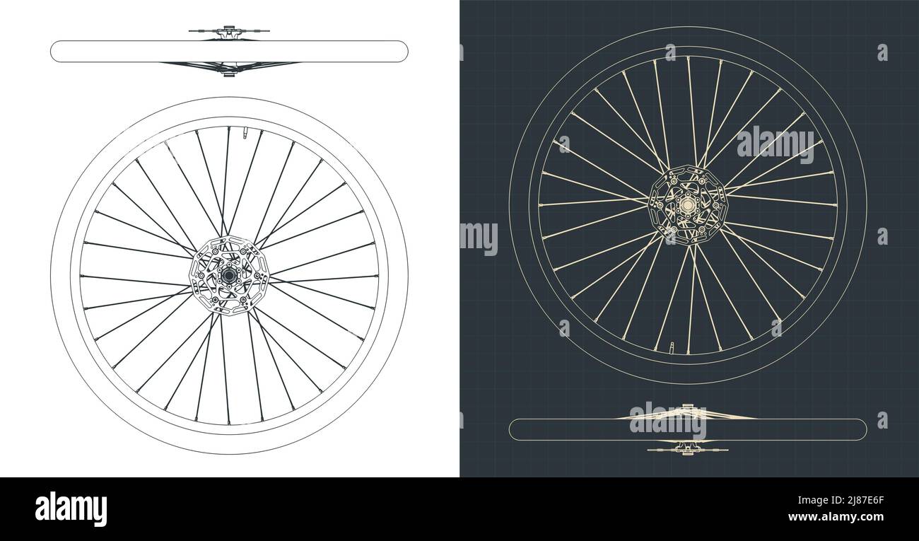 Stylized vector illustration of blueprints of bicycle wheel Stock ...